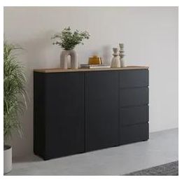 Highboard OTTO HOME "Modo, Breite 150 cm, moderne grifflose Kommode 2T&uuml;ren/4 SK", schwarz, eiche mauvella, schwarz, B:150cm H:100cm T:34,5cm, FSC-zertifizierter Holzwerkstoff, Melamin, Sideboards, Highboard, Schubladenkommode mit viel Stauraum, Einlegeb&ouml;den verstellbar