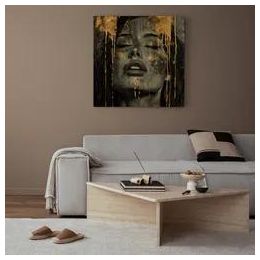Acrylglasbild queence "Goldenes Gesicht", farbe rahmen: ohne rahmen, B:100cm H:100cm T:1,5cm, Acrylglas, Bilder, Acrylglasbild, HD Premium Kunstdruck in Galeriequalit&auml;t