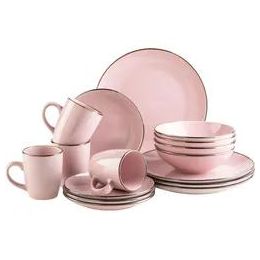 M&auml;ser Kombiservice M&Auml;SER "METALLIC RIM, Geschirr-Set, Steinzeug", rosa, 16 Stk., Steinzeug, Geschirr-Sets, Kombiservice
