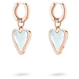 Paar Creolen Liebeskind Berlin "Schmuck Ohrringe mit abnehmbaren Herz-Einh&auml;ngern Glass Heart", ros&eacute;goldfarben, transparent, transparent, Ohrringe, Damen, Edelstahl, mit Glasstein
