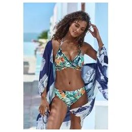 Triangel-Bikini-Top Sunseeker "Elife", Damen, Gr. 42, Cup C/D, blau, orange, Recycling-Polyamid, bedruckt, Bikini-Oberteile, Tropischer Print