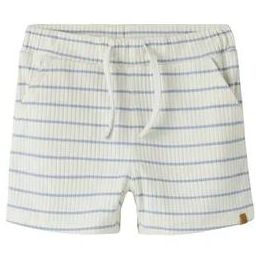Shorts LIL' ATELIER "NMMKAIL SHORTS LIL", Jungen, Gr. 98, N-Gr, coconut milk stripes:zen blau, Jersey, Obermaterial: 95% Baumwolle, 5% Elasthan, gestreift, normal kurz, Hosen Shorts, Baumwollmischung, regular fit