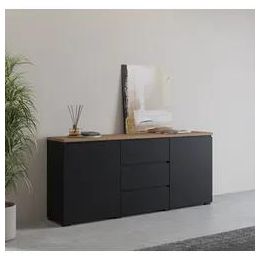 Sideboard OTTO HOME "Modo, Breite 150 cm, moderne grifflose Kommode 2T&uuml;ren/3 SK", schwarz, eiche mauvella, schwarz, B:150cm H:68cm T:34,5cm, FSC-zertifizierter Holzwerkstoff, Melamin, Sideboards, Sideboard, Schubladenkommode mit viel Stauraum, Einlegeb&ouml;den verstellbar