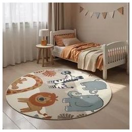 Kinderteppich Hanse Home "Savanna", creme multifarben, H:10mm &Oslash;:160cm, Polypropylen, Teppiche, Kinderteppich, Pflegeleicht, Weich, Kinderzimmer, Spielteppich, Spielunterlage