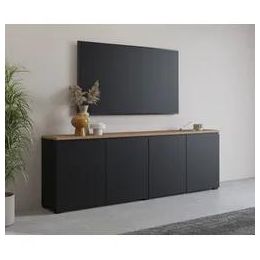 Sideboard OTTO HOME "Modo, Breite 200 cm, moderne grifflose Kommode 4T&uuml;ren", schwarz, eiche mauvella, schwarz, B:200cm H:68cm T:34,5cm, FSC-zertifizierter Holzwerkstoff, Melamin, Sideboards, Sideboard, Anrichte mit viel Stauraum, Einlegeb&ouml;den verstellbar