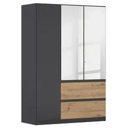 Dreht&uuml;renschrank Rauch "Kleiderschrank Schrank Garderobe W&auml;scheschrank Schlafzimmer JOEL", graumetallic, eiche artisan, B:136cm H:197cm T:54cm, Holzwerkstoff, Schr&auml;nke, Dreht&uuml;renschrank, mit zwei Schubladen, mit Push-to-Open Funktion MADE IN GERMANY
