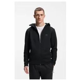 Kapuzensweatjacke BOSS Green, Herren, Gr. XL, schwarz001, Sweatware, Obermaterial: 78% Polyester, 15% Lyocell, 7% Elasthan, unifarben, regular fit normal, hoch geschlossener Ausschnitt, Sweatjacken, Regular Fit, reflektierende Details, Kapuze mit Kordelzug