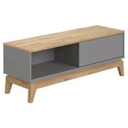 Lowboard Paidi "STIENE in Beige oder Grau, 2 F&auml;cher, Schiebet&uuml;re mit Soft-Close", schiefergrau, eiche massiv, B:124cm H:47cm T:40cm, Holzwerkstoff, Massivholz, Sideboards, Lowboard, stabiles Lowboard mit Massivholz, Sitzfunktion, TV-Board