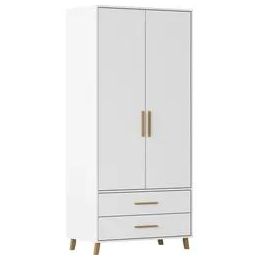 Dreht&uuml;renschrank Rauch "Kleiderschrank Schrank Garderobe SHINJO Breiten 93/140/187 cm", alpinwei&szlig;, B:93cm H:203cm T:53cm, Holzwerkstoff, Schr&auml;nke, Dreht&uuml;renschrank, Griffe und F&uuml;&szlig;e aus Massivholz mit 2 Schubladen MADE IN GERMANY
