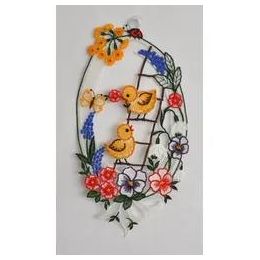 Fensterdekoration Stickereien Plauen "Fensterbild K&uuml;ken auf Leiter", bunt, B:19cm H:36cm T:0,5cm, Polyester, Fensterbilder, Fensterdekoration, Plauener Spitze