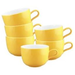 Tasse Seltmann Weiden "Milchkaffeetassen Liberty Pure Colors 380 ml 6er Set", gelb (gelb glow), B:10,3cm H:7,4cm &Oslash;:10,3cm, Porzellan, Trinkgef&auml;&szlig;e, Tasse, Sp&uuml;lmaschinenfest, Mikrowellensicher, Ofenfest