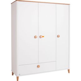 Kleiderschrank Paidi "LOTTE & FYNN Steiff by Paidi, 3 T&uuml;ren und 1 Schublade mit Soft-Close", wei&szlig; (kreidewei&szlig;, eiche massiv), B:162,3cm H:202,2cm T:56,5cm, Schr&auml;nke, Kleiderschrank, inkl. Kleiderstangen und Einlegeb&ouml;den, Schrank in Wei&szlig; mit Massivholz