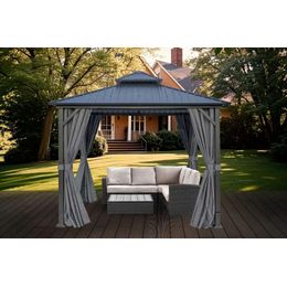 Pavillon Konifera "Thasos", grau, B/H/T: 300cm x 283cm x 300cm, Pavillons, mit Doppeldach, in BxT: 300x300 cm und 400x300 cm, ohne Seitenteile