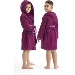 Kinderbademantel Bruno Banani "Danny, Ideal f&uuml;r Zuhause, Schwimmbad oder im Urlaub" Gr. 104, beere, L:61cm, Walkfrottee, Hausm&auml;ntel, mit Logostreifen, aus 100% Baumwolle