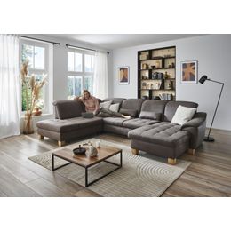 Wohnlandschaft DIE PLANBAR, B:341cm H:88cm T:243cmgrau, 100% Polyester, Sofas, "PP-LA23145 U-Form", inkl. Kopfpolsterverstellung, Federkernpolsterung