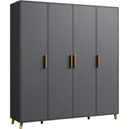 Dreht&uuml;renschrank Rauch "Kleiderschrank Schrank Garderobe SHINJO Breiten 93/140/187 cm", grau (graumetallic), B:187cm H:203cm T:53cm, Holzwerkstoff, Schr&auml;nke, Dreht&uuml;renschrank, Griffe und F&uuml;&szlig;e aus Massivholz, viel Stauraum MADE IN GERMANY