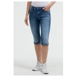Regular-fit-Jeans SOCCX, Damen, Gr. 29, Kurz, blau, Denim/Jeans, Material: 68% Baumwolle, 30% Polyester, 2% Elasthan, Zusatz: Enth&auml;lt nichttextile Teile tierischen Ursprungs (Badge), regular fit, Jeans, mit Turn-Up Saum