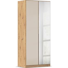 Dreht&uuml;renschrank OTTO HOME "Kleiderschrank Kleiderschr&auml;nke Schrank Garderobe AGORDO mit Glasfront", beige (eiche artisan, glas beige (champagner)), B:91cm H:210cm T:54cm, Holzwerkstoff, Schr&auml;nke, Dreht&uuml;renschrank, durchdachte Innenausstattung, in 8 Breiten und 2 H&ouml;hen MADE IN GERMANY