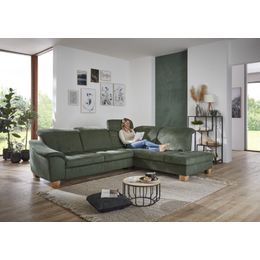 Ecksofa DIE PLANBAR, B:299cm H:88cm T:243cmmoos, 100% recyceltes Polyester, Wohnzimmer, Sofas, "PP-LA23145 L-Form", inkl. Kopfpolsterverstellung,