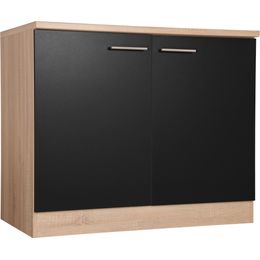 Sp&uuml;lenschrank respekta "Merle", schwarz, B:100cm H:84,8cm T:60cm, Schr&auml;nke, Sp&uuml;lenschrank, Breite 100 cm, Soft-Close, Griffe aus Metall, 85 cm Arbeitsh&ouml;he