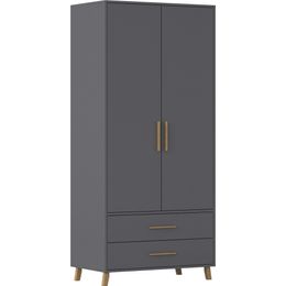Dreht&uuml;renschrank Rauch "Kleiderschrank Schrank Garderobe SHINJO Breiten 93/140/187 cm", graumetallic, B:93cm H:203cm T:53cm, Holzwerkstoff, Schr&auml;nke, Dreht&uuml;renschrank, Griffe und F&uuml;&szlig;e aus Massivholz mit 2 Schubladen MADE IN GERMANY, Topseller