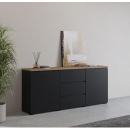 Sideboard OTTO HOME "Modo, Breite 150 cm, moderne grifflose Kommode 2T&uuml;ren/3 SK", schwarz, eiche mauvella, schwarz, B:150cm H:68cm T:34,5cm, FSC-zertifizierter Holzwerkstoff, Melamin, Sideboards, Sideboard, Schubladenkommode mit viel Stauraum, Einlegeb&ouml;den verstellbar