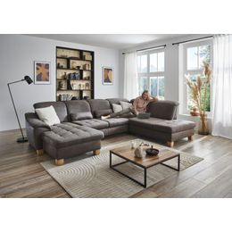 Wohnlandschaft DIE PLANBAR, B:341cm H:88cm T:243cmgrau, 100% Polyester, Sofas, "PP-LA23145 U-Form", inkl. Kopfpolsterverstellung, Federkernpolsterung