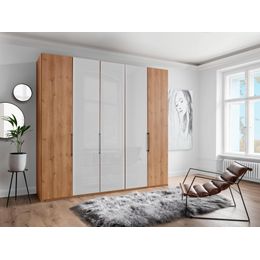 Kleiderschrank Wiemann "Monaco", braun (bianco, eiche, nachbildung, glas wei&szlig;), B:246,3cm H:236cm T:58cm, Floatglas, Holzwerkstoff, Schr&auml;nke, Kleiderschrank, mit Teil-Glasfront sowie hochwertige Beschl&auml;ge inkl. T&uuml;rd&auml;mpfung