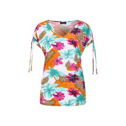 Print-Shirt GOLDNER "Blusenshirt mit floralem Print", Damen, Gr. 48, bunt (bunt, gemustert), Obermaterial: 95% Viskose CV. 5% Elasthan EL., gerade, Shirts, Kordelzug an der Schulter