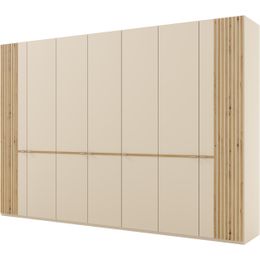 Kleiderschrank Musterring "Isabelle", beige (champagner, dekor), Schr&auml;nke, Champagner-Dekor, B/H/T: 344,2cm x 216cm x 58cm, T&uuml;ren: 7 Stk. Lamellen in Bianco Eiche-Nachbildung, Hartfaserplatte, Holzwerkstoff, Kleiderschrank, Lamellen in Eiche, Griffe in silber, verschiedene Gr&ouml;&szlig;en und Farben, B:344,2cm H:216cm T:58cm