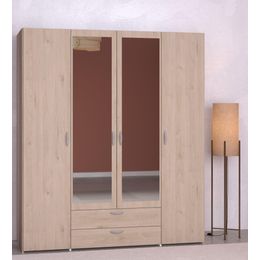 Kleiderschrank Parisot "Daily", braun (eiche), B:160cm H:185cm T:51cm, Holzwerkstoff, Schr&auml;nke, Kleiderschrank, zwei T&uuml;ren mit Spiegel