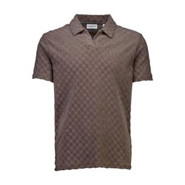 Poloshirt LINDBERGH "Poloshirt Relaxed Fit", Herren, Gr. L, dk stone, Obermaterial: 83% Baumwolle, 17% Polyester, l&auml;ssig geschnitten, V-Ausschnitt, Shirts