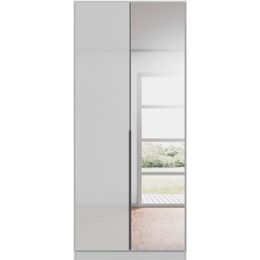 Dreht&uuml;renschrank OTTO HOME "Kleiderschrank Kleiderschr&auml;nke Schrank Garderobe AGORDO mit Glasfront", grau (seidengrau, glas seidengrau), B:91cm H:210cm T:54cm, Holzwerkstoff, Schr&auml;nke, Dreht&uuml;renschrank, durchdachte Innenausstattung, in 8 Breiten und 2 H&ouml;hen MADE IN GERMANY