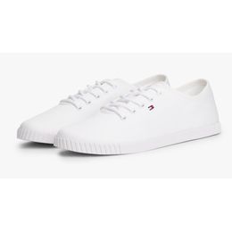 Sneaker Tommy Hilfiger "CANVAS LACE UP SNEAKER", Damen, Gr. 41, wei&szlig;, Baumwolle, unifarben, Schuhe Sneaker, Freizeitschuh, Halbschuh, Schn&uuml;rschuh mit gestickter Logoflagge