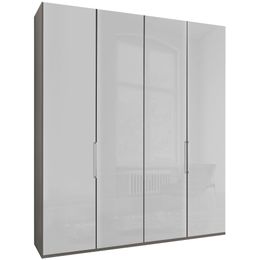 Kleiderschrank Wiemann "Monaco, Made in Germany, edle Glasfront, in verschiedenen Farben", grau (kieselgrau, dekor, glas wei&szlig;), B:197,3cm H:236cm T:58cm, Floatglas, Holzwerkstoff, Schr&auml;nke, Kleiderschrank, hochwertige Beschl&auml;gen inkl. D&auml;mpfung
