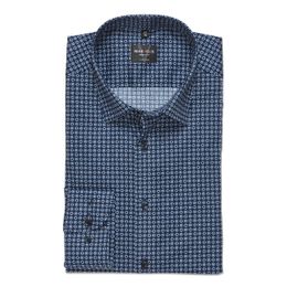 Langarmhemd MARVELIS, Herren, Gr. 44, N-Gr, marine, Web, Obermaterial: 100% Baumwolle, gemustert, schmal normal, 2-Knopf-Manschette, Hemden, body fit, Kentkragen, Businesshemd