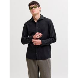 Jack & Jones Langarmhemd JACK & JONES "JJESUMMER LINEN BLEND SHIRT L/S SN", Herren, Gr. M, N-Gr, schwarz, Web, Obermaterial: 70% Baumwolle, 30% Leinen, unifarben, normal normal, Hemden, Baumwollmischung, regular fit