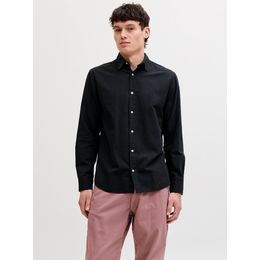 Jack & Jones Langarmhemd JACK & JONES "JJEBREEZE LINEN BLEND SHIRT L/S SN", Herren, Gr. XL, N-Gr, schwarz, Web, Obermaterial: 70% Baumwolle, 30% Leinen, unifarben, Hemden, mit Knopfleiste