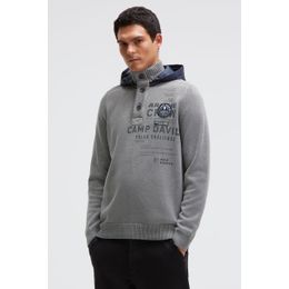 Kapuzenpullover CAMP DAVID, Herren, Gr. XXL, schwarz stone, Strick, Material: 100% Baumwolle, bedruckt, regular fit normal, hoch geschlossener Ausschnitt, eingesetzt Rippb&uuml;ndchen, Pullover Kapuzenpullover, aus Baumwolle