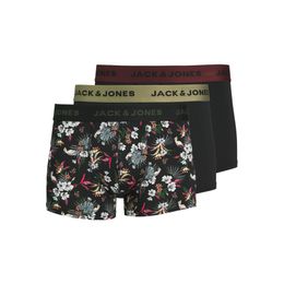 Jack & Jones Trunk JACK & JONES "JACFLOWER aus Microfaserqualit&auml;t und schnelltrocknendem Material", Herren, Gr. L, 3 Stk., bunt (flowers, bedruckt, schwarz, helloliv, schwarz, bordeaux), Microfaser, Obermaterial: 90% Polyester, 10% Elasthan, unifarben mit Farbeinsatz, Unterhosen, unifarben mit Farbeinsatz, modisch, eng anliegend, Microfaser