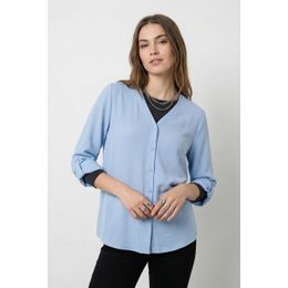 Shirtbluse Only "ONLJANA METTE V-NECK LS SHIRT NOOS WVN", Damen, Gr. L, chambray blau, Web, Obermaterial: 100% Polyester, unifarben, regular fit normal, V-Ausschnitt, mit Aufschlag, Blusen