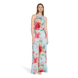 Overall Vera Mont "Damen mit Blumenprint", Damen, Gr. 38, Normalgr&ouml;&szlig;en, blau, ros&eacute;, Satin, Obermaterial: 95% Polyester, 5% Elasthan. Futter: 100% Polyester, festlich, figurumspielend, amerikanischer Ausschnitt, Overalls Overall