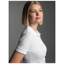 Poloshirt TRIGEMA "TRIGEMA Poloshirt mit Kristallsteinen", Damen, Gr. XXL, wei&szlig;, Piqu&eacute;, 94% Baumwolle, 6% Elastan, Basic, lang, ohne Ausschnitt, Shirts