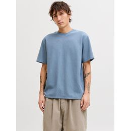 Jack & Jones Rundhalsshirt JACK & JONES "JJEAUSTIN TEE SS NOOS", Herren, Gr. M, blau mirage, Single Jersey, Obermaterial: 58% Polyester, 40% Baumwolle, 2% Elasthan, unifarben, relaxed fit normal, Rundhals, Shirts Rundhalsshirt, Materialmix, relaxed fit
