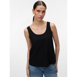 V&eacute;ro Moda Blusenshirt VERO MODA "VMMYMILO S/L TOP WVN GA", Damen, Gr. M, schwarz, Jersey, Obermaterial: 55% Viskose, 45% Leinen, unifarben, regular fit kurz, tiefer Rundhals, Shirts Blusenshirt
