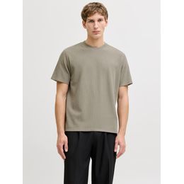 Jack & Jones Rundhalsshirt JACK & JONES "JJEAUSTIN TEE SS NOOS", Herren, Gr. M, vetiver, Single Jersey, Obermaterial: 58% Polyester, 40% Baumwolle, 2% Elasthan, unifarben, relaxed fit normal, Rundhals, Shirts Rundhalsshirt, Materialmix, relaxed fit