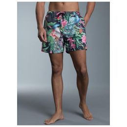 Shorts TRIGEMA "TRIGEMA Bade-/Freizeitshorts mit Druckmotiv", Herren, Gr. L, US-Gr&ouml;&szlig;en, grau (anthrazit), 50% Baumwolle, 50% Polyamid, Hosen Shorts
