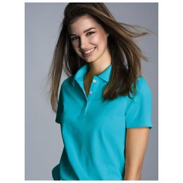 Poloshirt TRIGEMA "TRIGEMA Poloshirt", Damen, Gr. M, blau (azur), 100% Baumwolle, Basic, Shirts