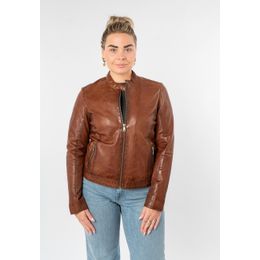 Lederjacke Mauritius "MWKawira", Damen, Gr. L (40), cognac, Obermaterial: 100% Schafsleder. Futter: 100% Polyester. &Auml;rmelfutter: 100% Polyester, unifarben, regular fit h&uuml;ftlang, mit Schlitz, Jacken, mit Stehkragen