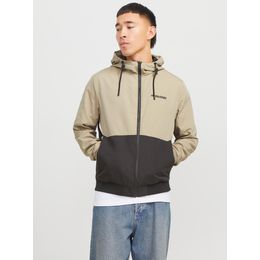 Jack & Jones Blouson JACK & JONES "JJERUSH mit Kapuze", Herren, Gr. M, coriander detail:schwarz, wei&szlig; blocking, Web, Obermaterial: 100% Polyester, slim fit normal, ohne Ausschnitt, Rippb&uuml;ndchen, Jacken Blouson, Kunstfaser, regular fit